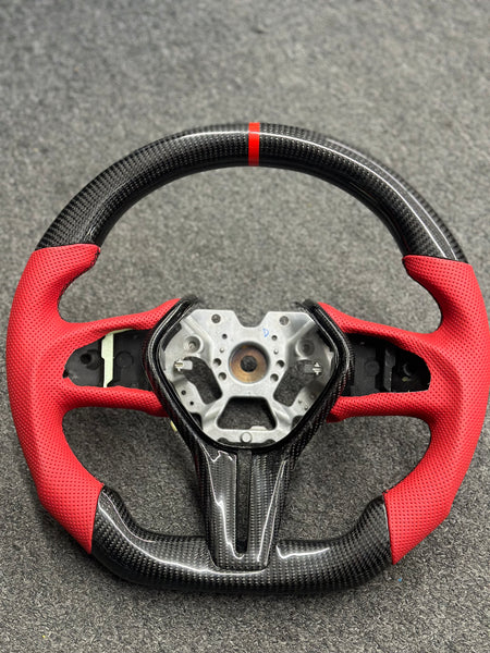 INFINITI Q50 Q60 18 22 REAL CARBON FIBER STEERING WHEEL RED LEATHER ...